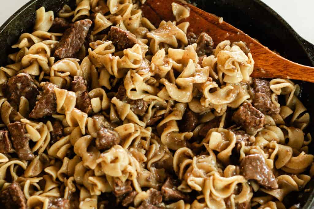 Beef Tips and Noodles Recipe - Cast Iron Skillet Cooking